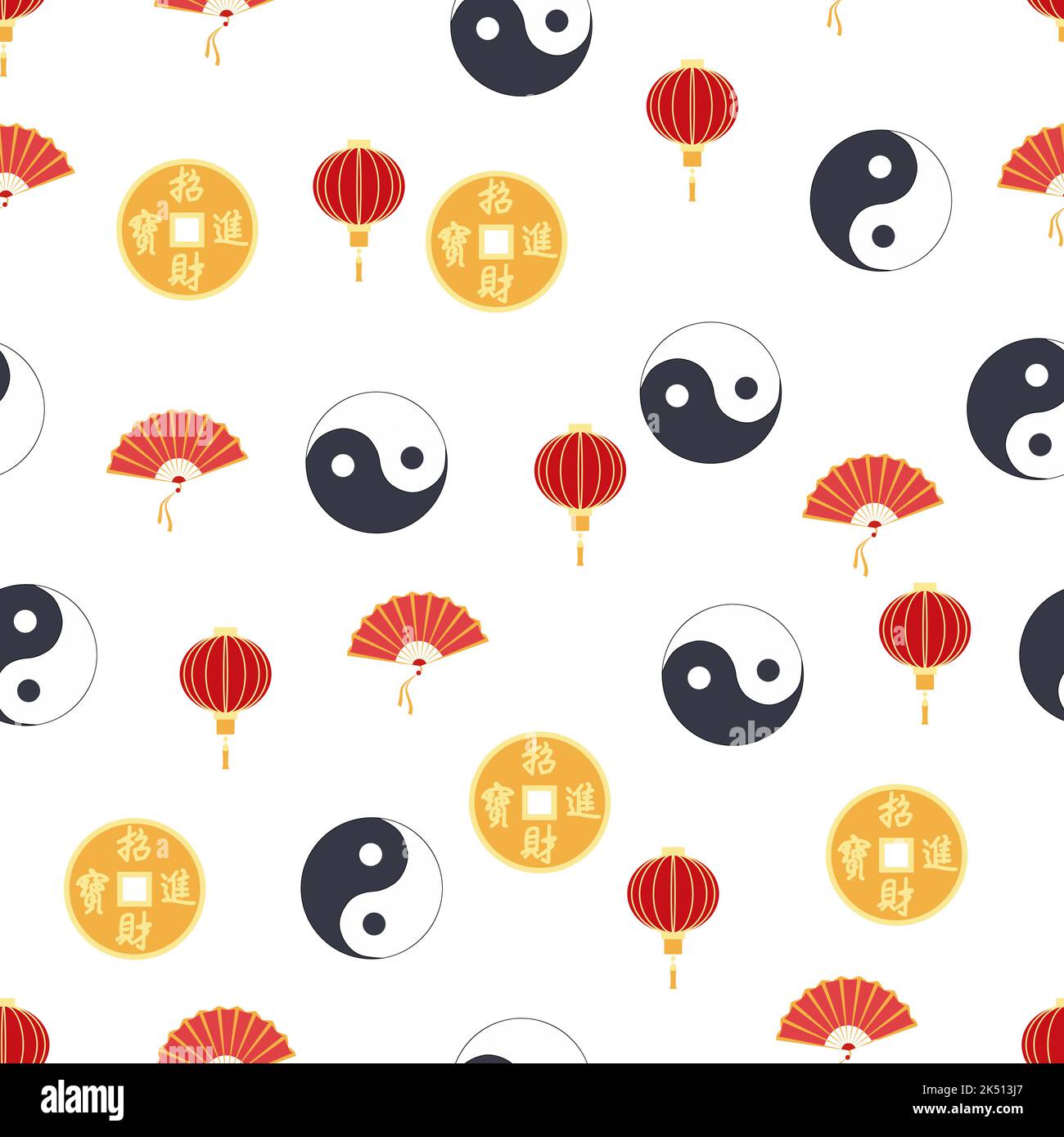 Chinese seamless pattern with feng shui chinese coin with hole, yin ...