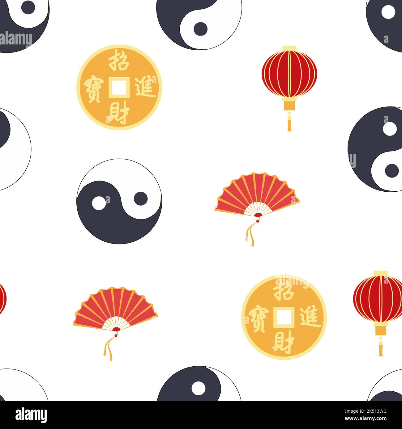 Chinese seamless pattern with feng shui chinese coin with hole, yin ...