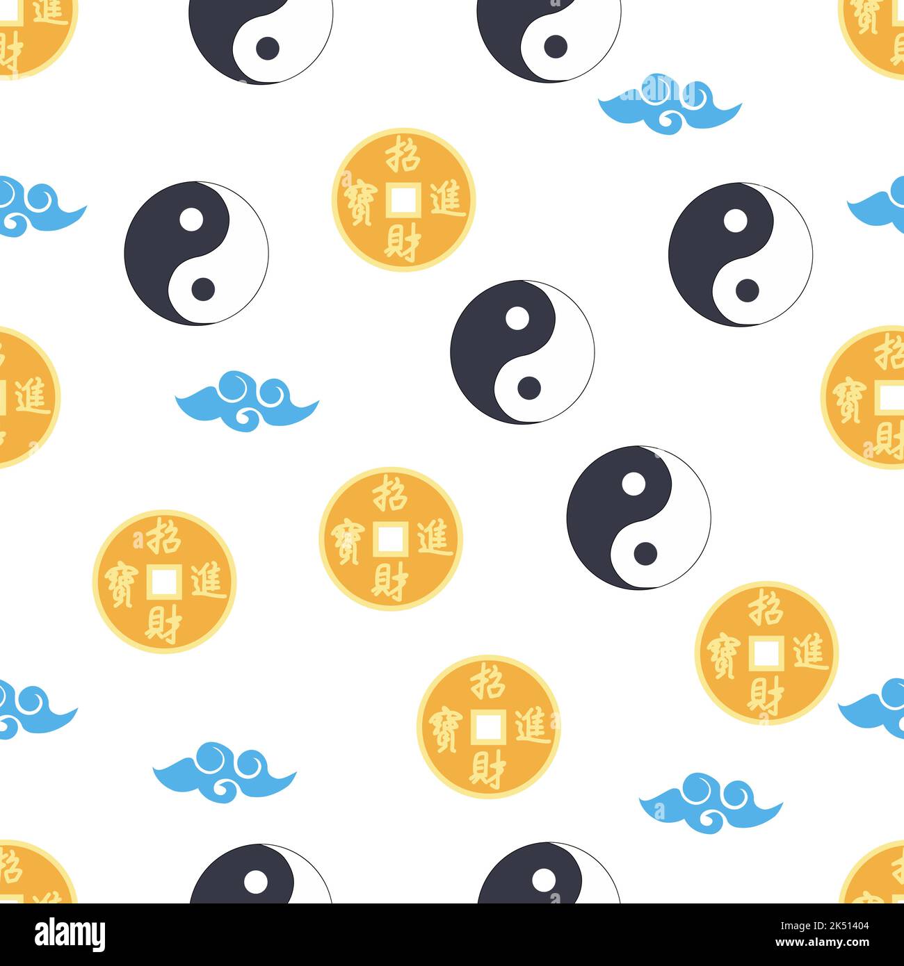 Chinese seamless pattern with feng shui chinese coin with hole, yin ...