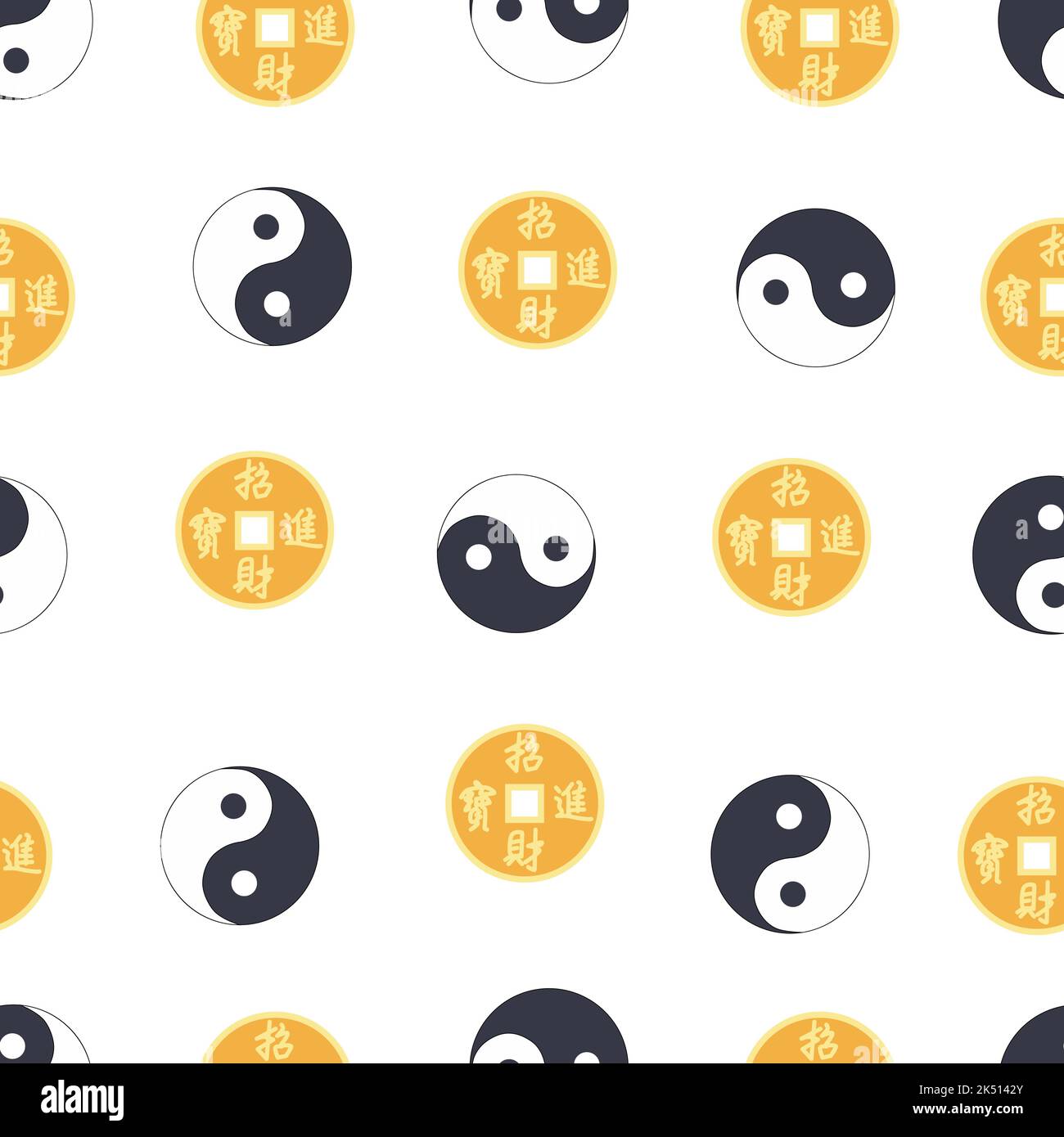 Chinese seamless pattern with feng shui chinese coin with hole, yin ...