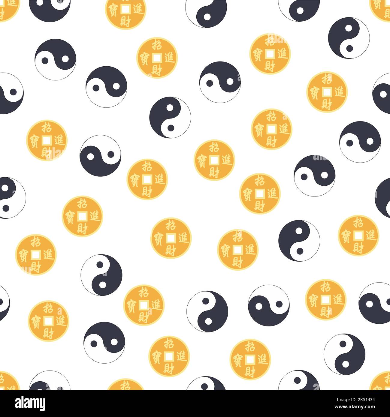 Chinese seamless pattern with feng shui chinese coin with hole, yin ...
