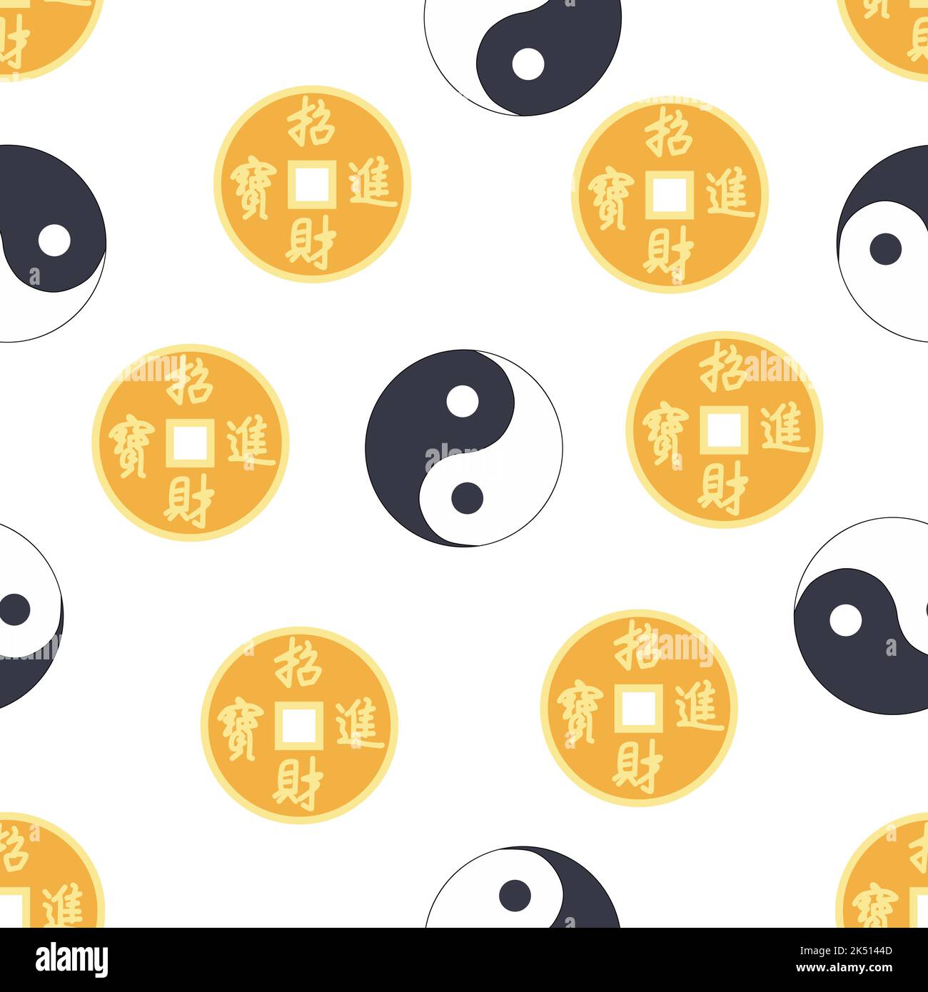 Chinese seamless pattern with feng shui chinese coin with hole, yin ...