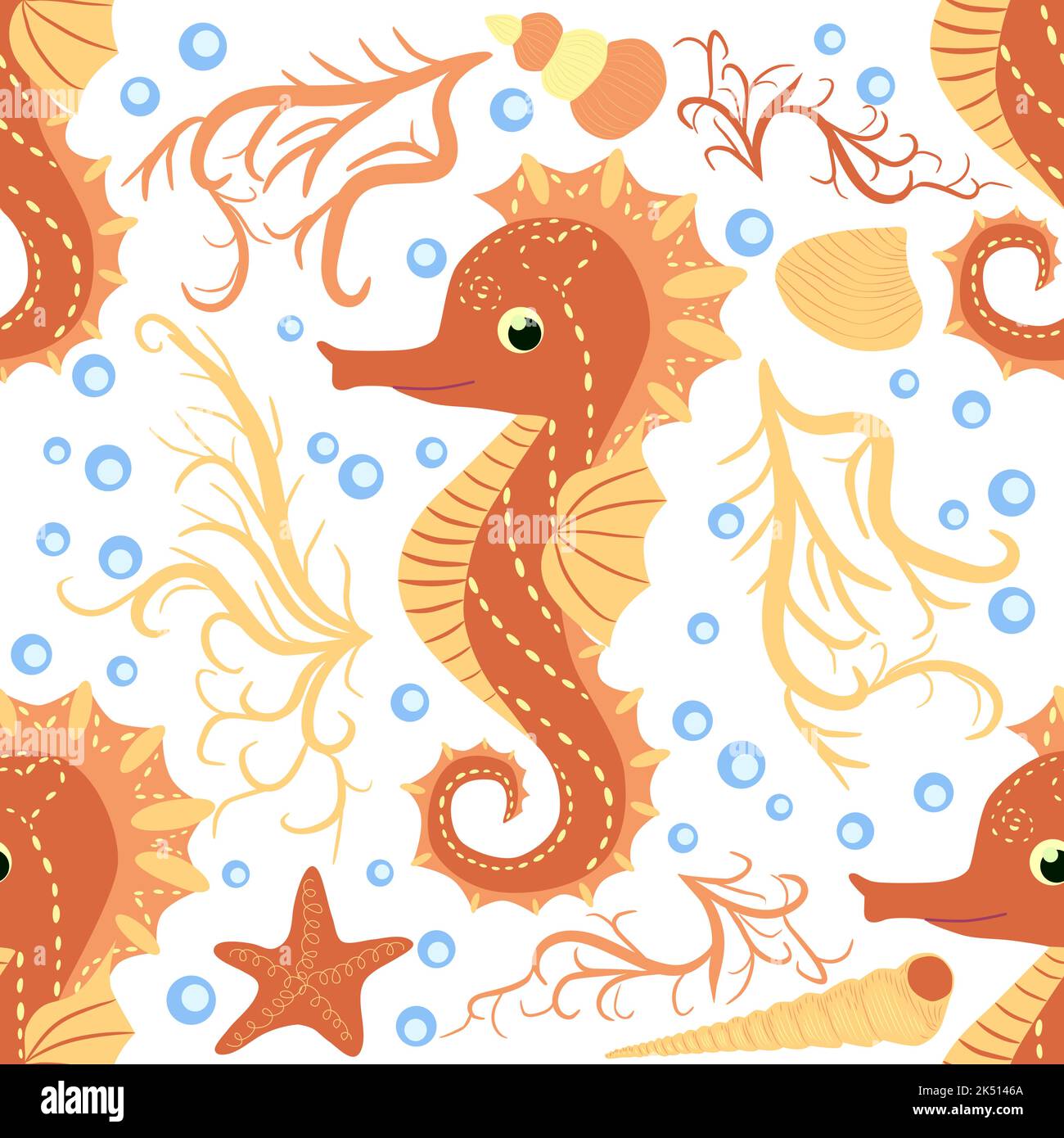 Seahorse and starfish seamless pattern. Sea life summer background ...