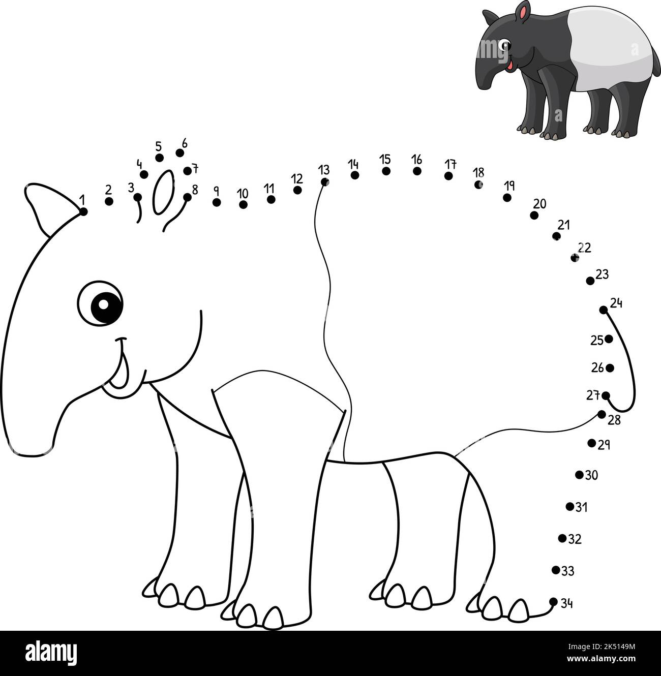 Dot to Dot Tapir Animal Isolated Coloring Page Stock Vector Image & Art - Alamy