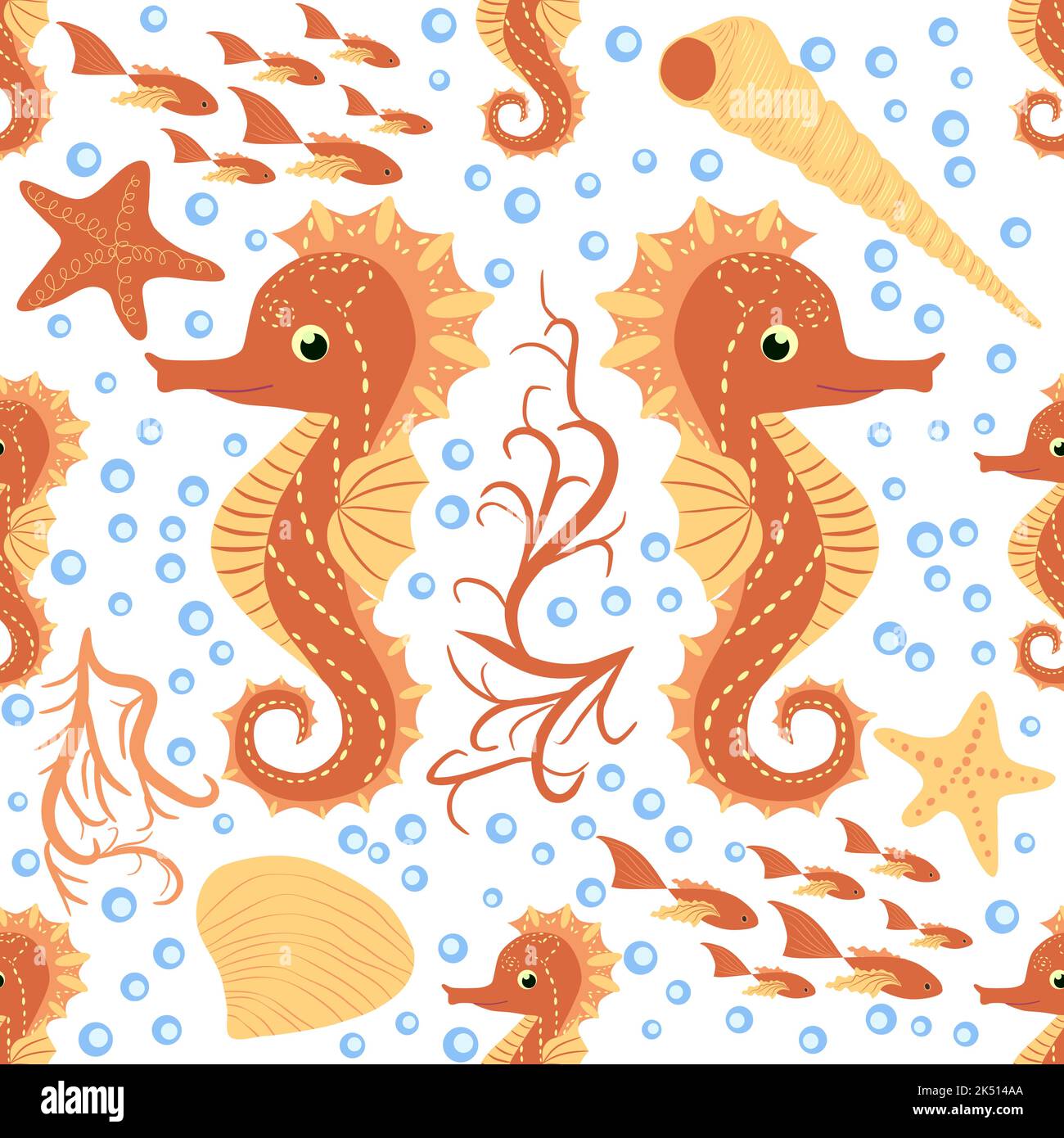 Seahorse and starfish seamless pattern. Sea life summer background ...