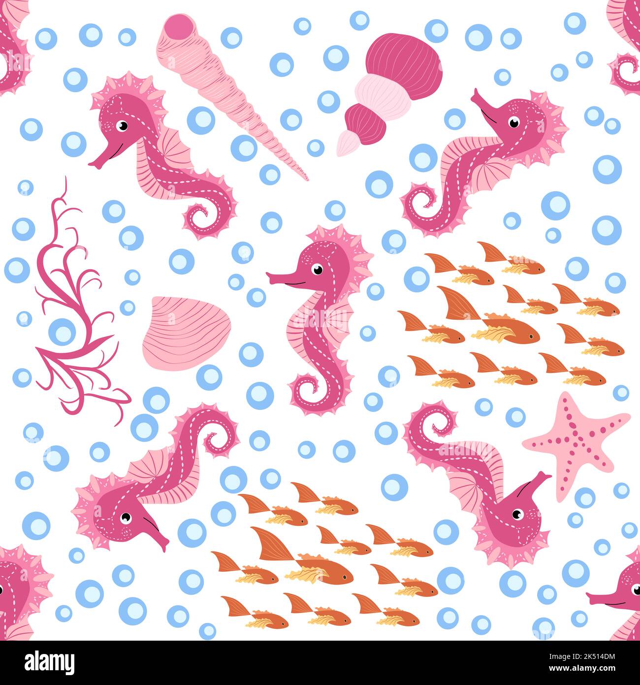 Seahorse and starfish seamless pattern. Sea life summer background ...