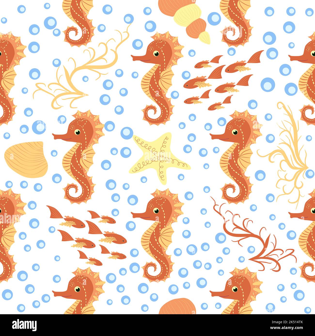 Seahorse and starfish seamless pattern. Sea life summer background ...