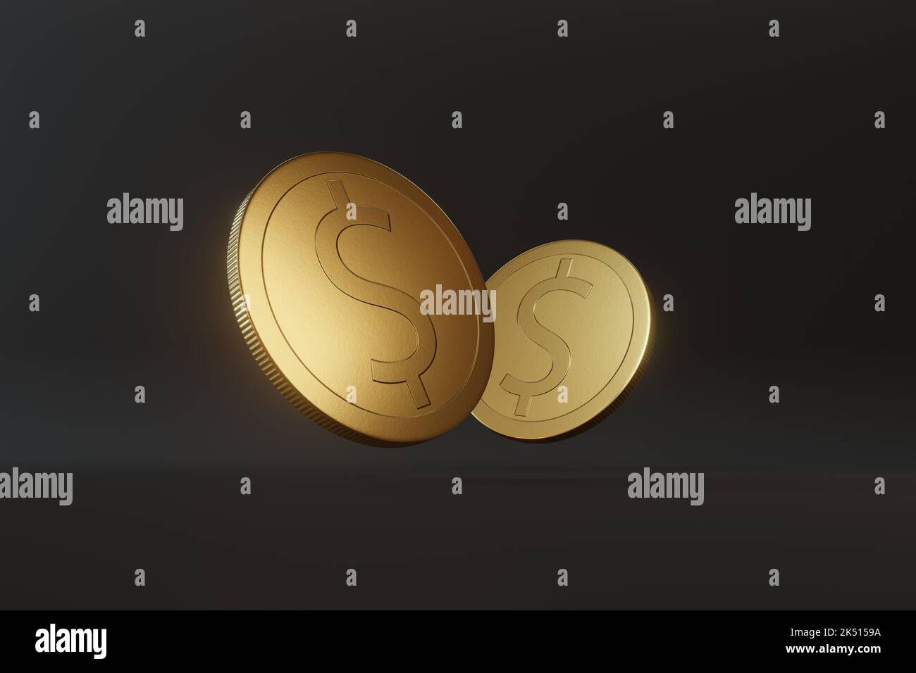 Golden money coins floating on black background. Illustration of the ...
