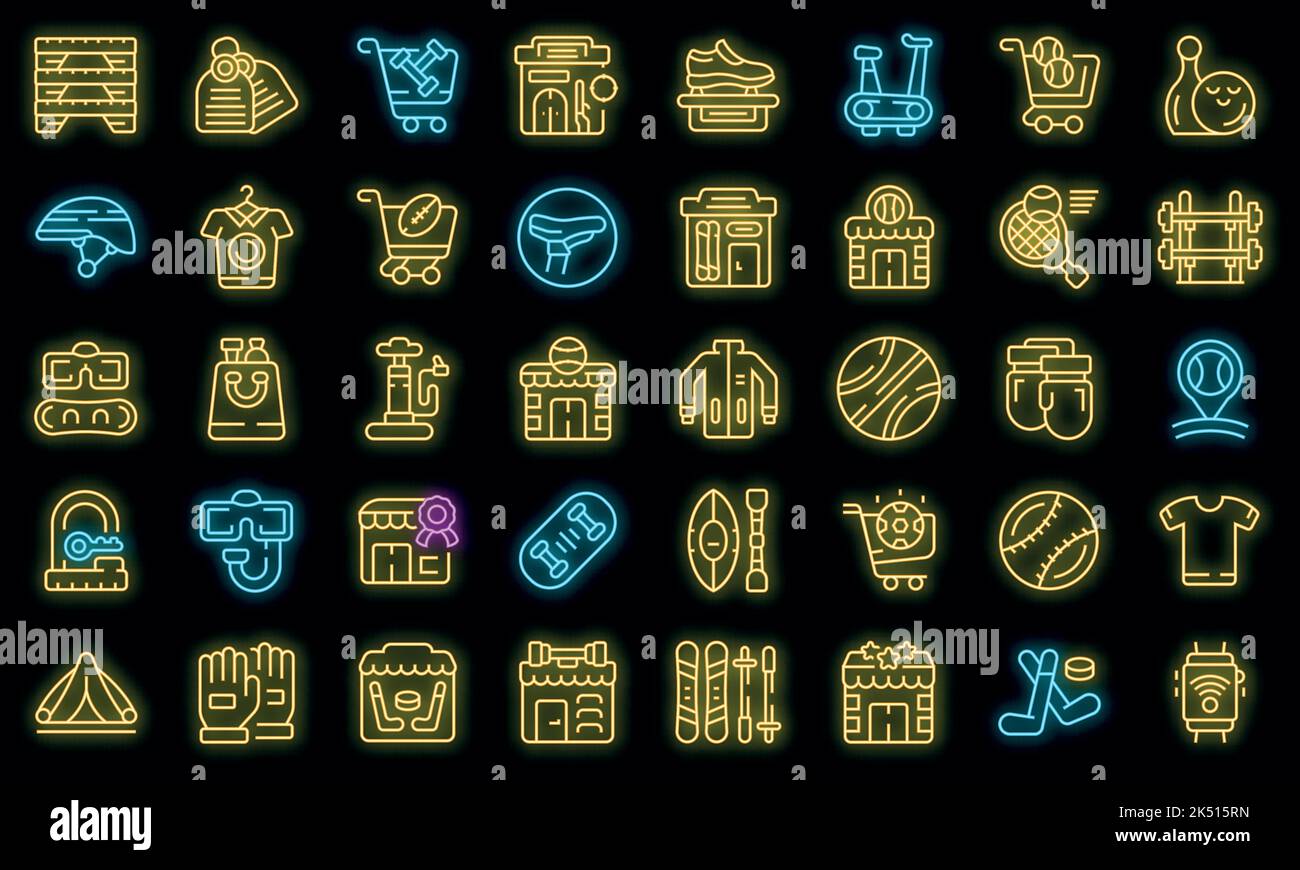Sports store icons set outline vector. Interior clothing. Inventory ...