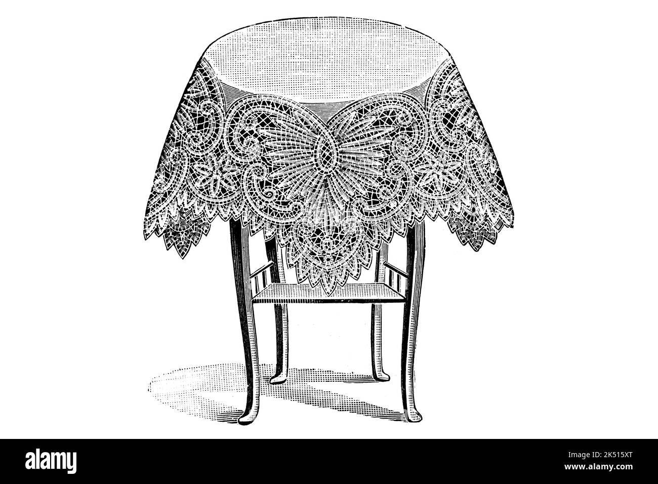 Table with tablecloth - Vintage Illustration Stock Photo - Alamy