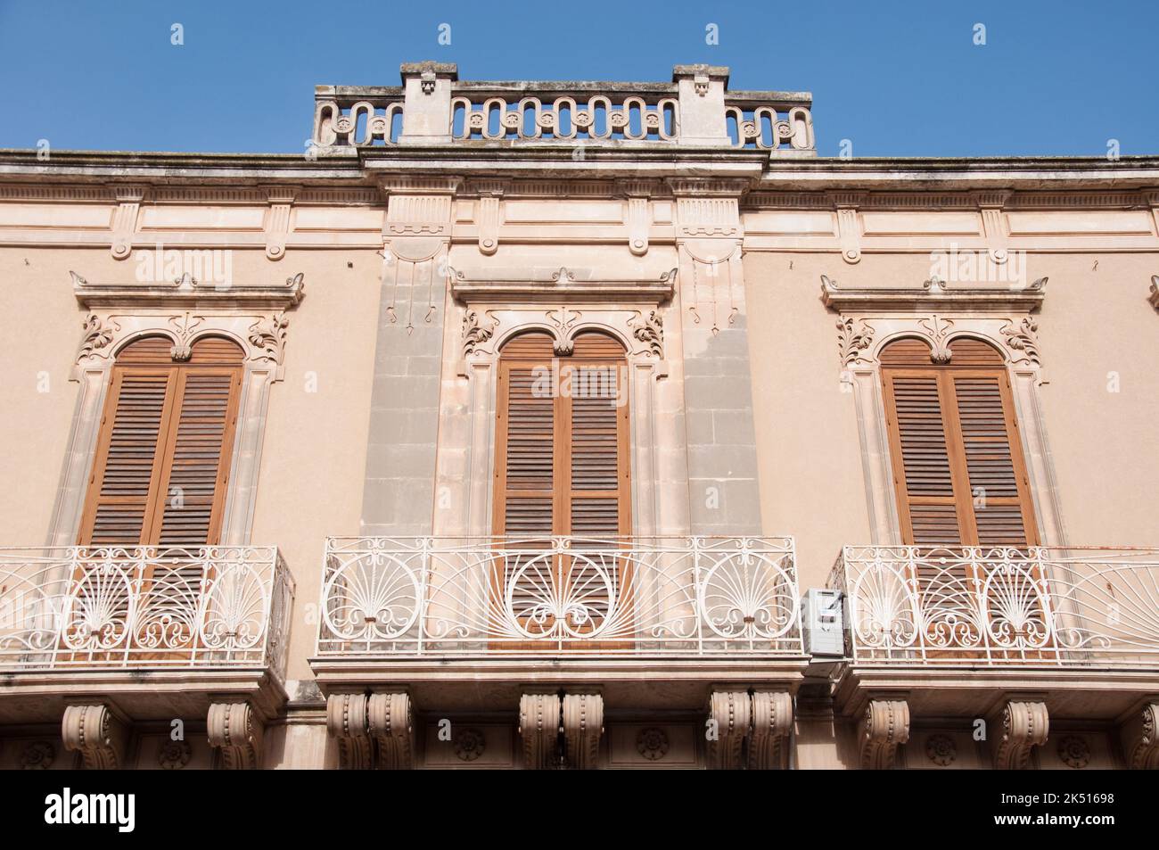architecture; Balconies, shutters, windows, Rosolini, Province of ...