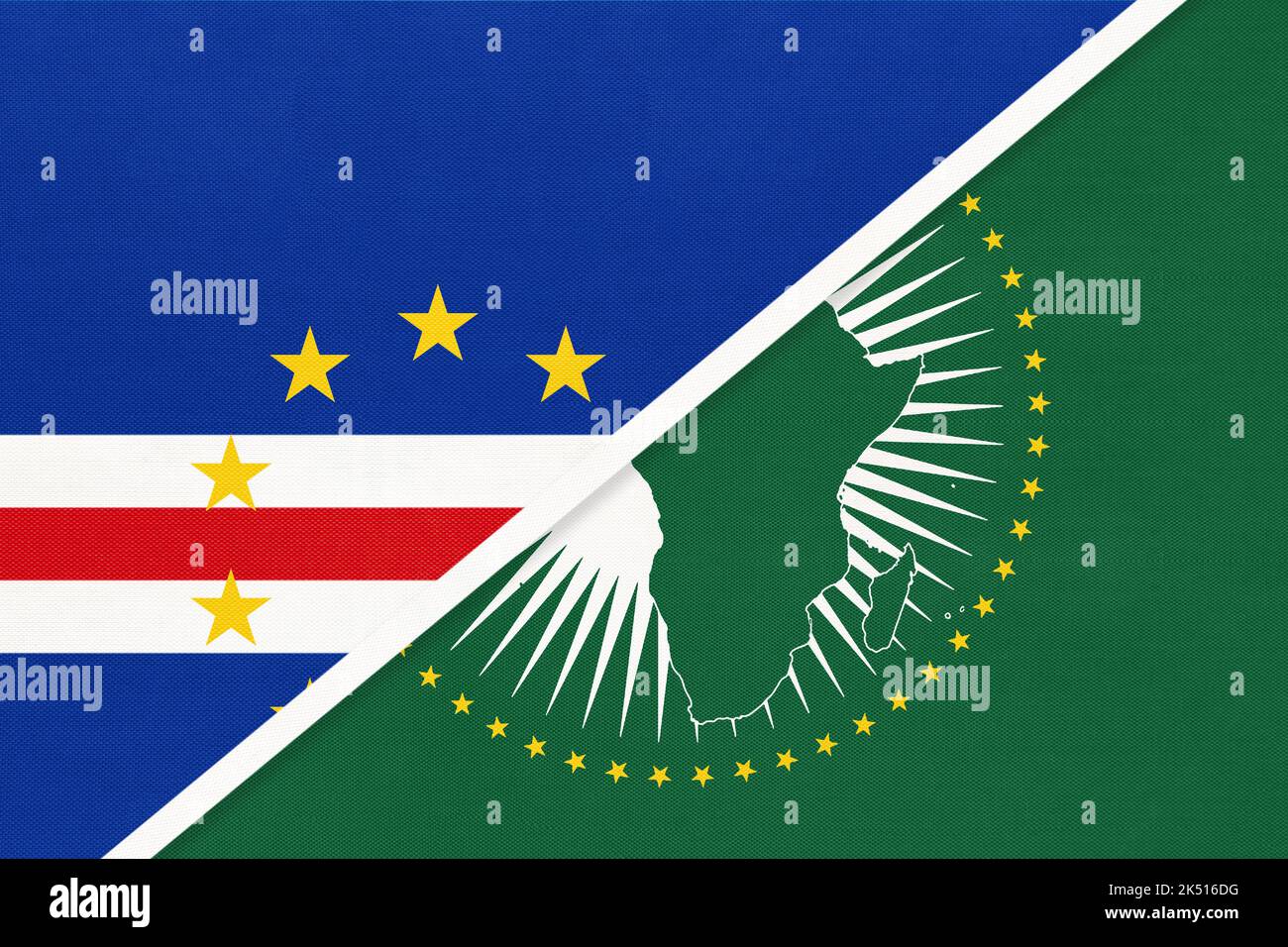 African Union and Cape Verde national flag from textile. Africa ...