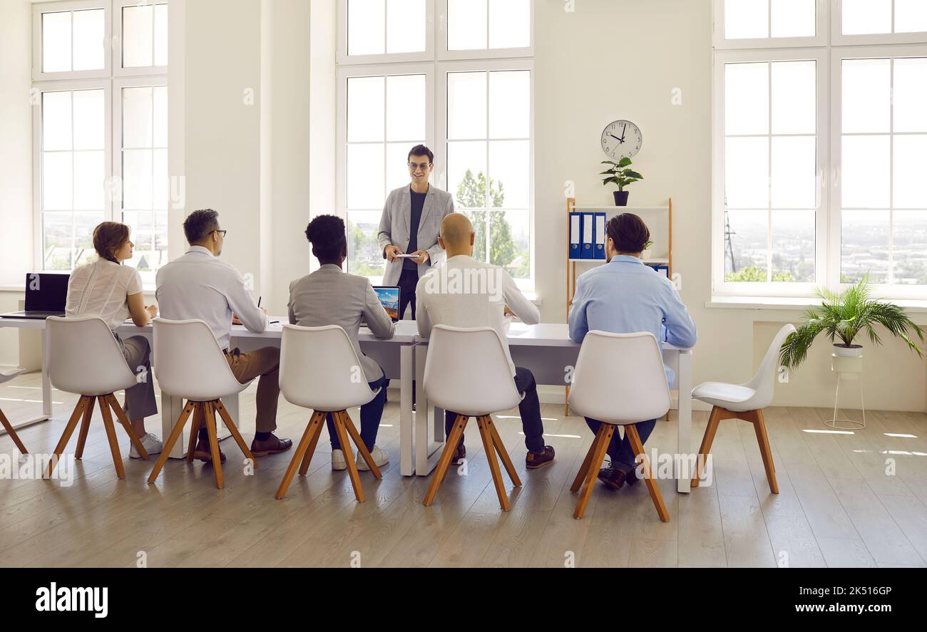 Man talks about himself while speaking in front of human resources ...
