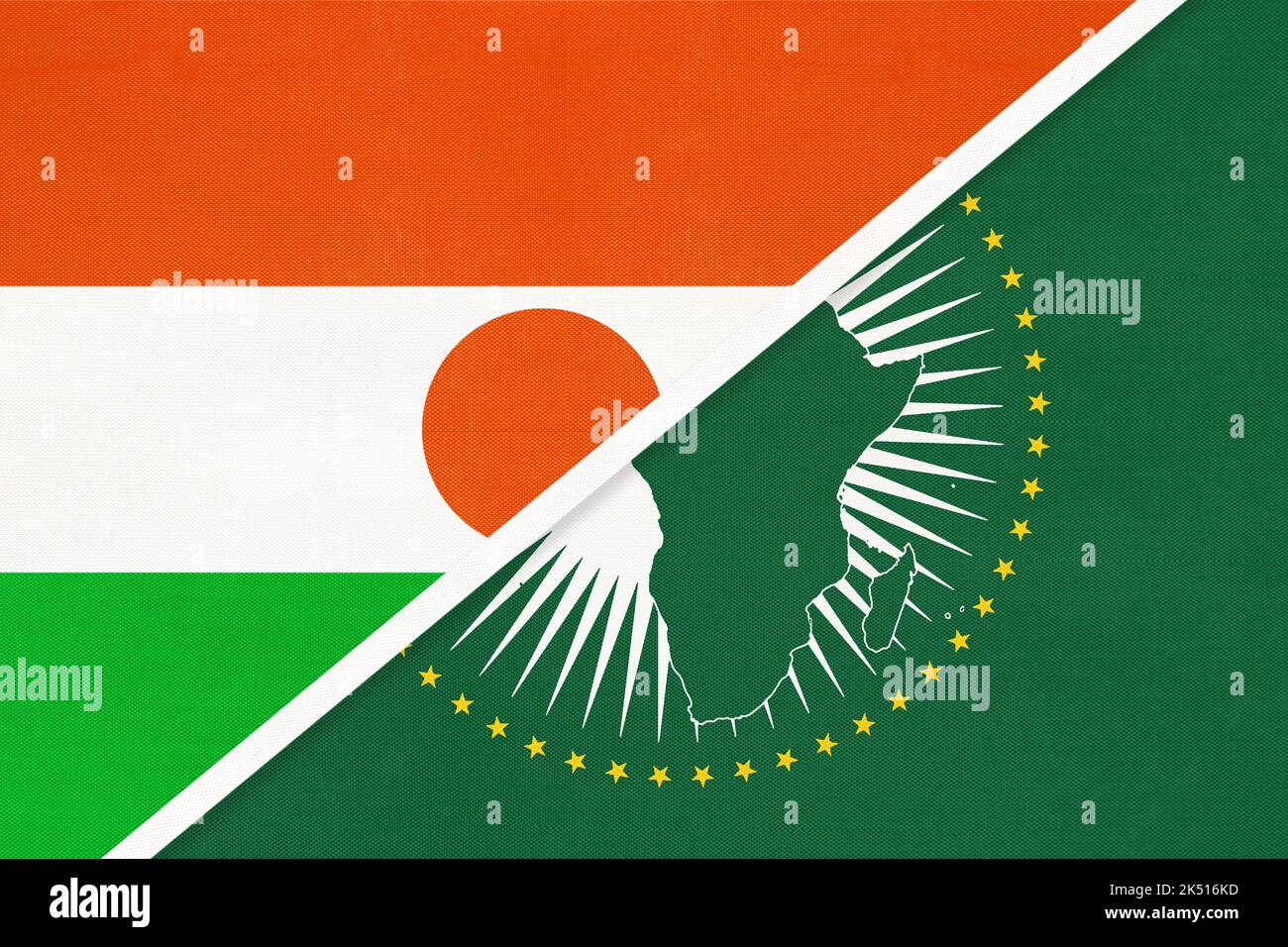 African Union and Niger national flag from textile. Africa continent vs ...