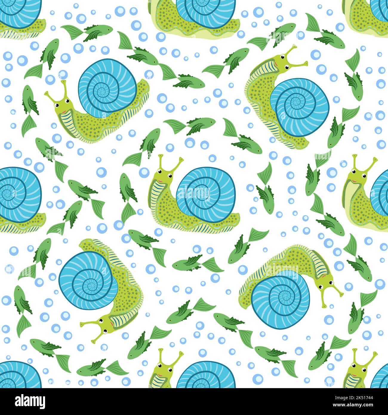 Snail, sea inhabitants seamless pattern, beautiful character among ...