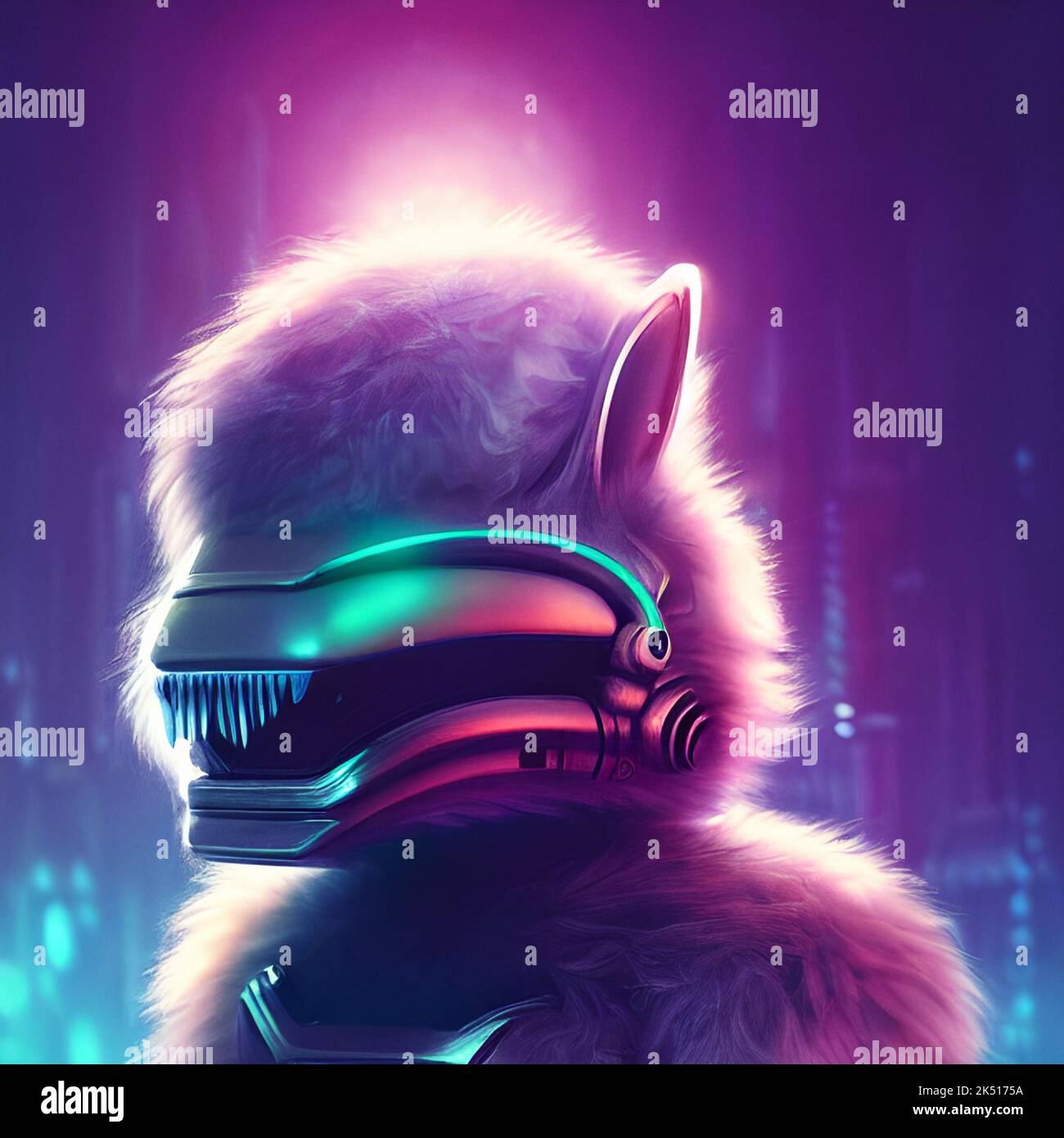 Portrait of a scary and cute furry alien pet outa space. Light is ...