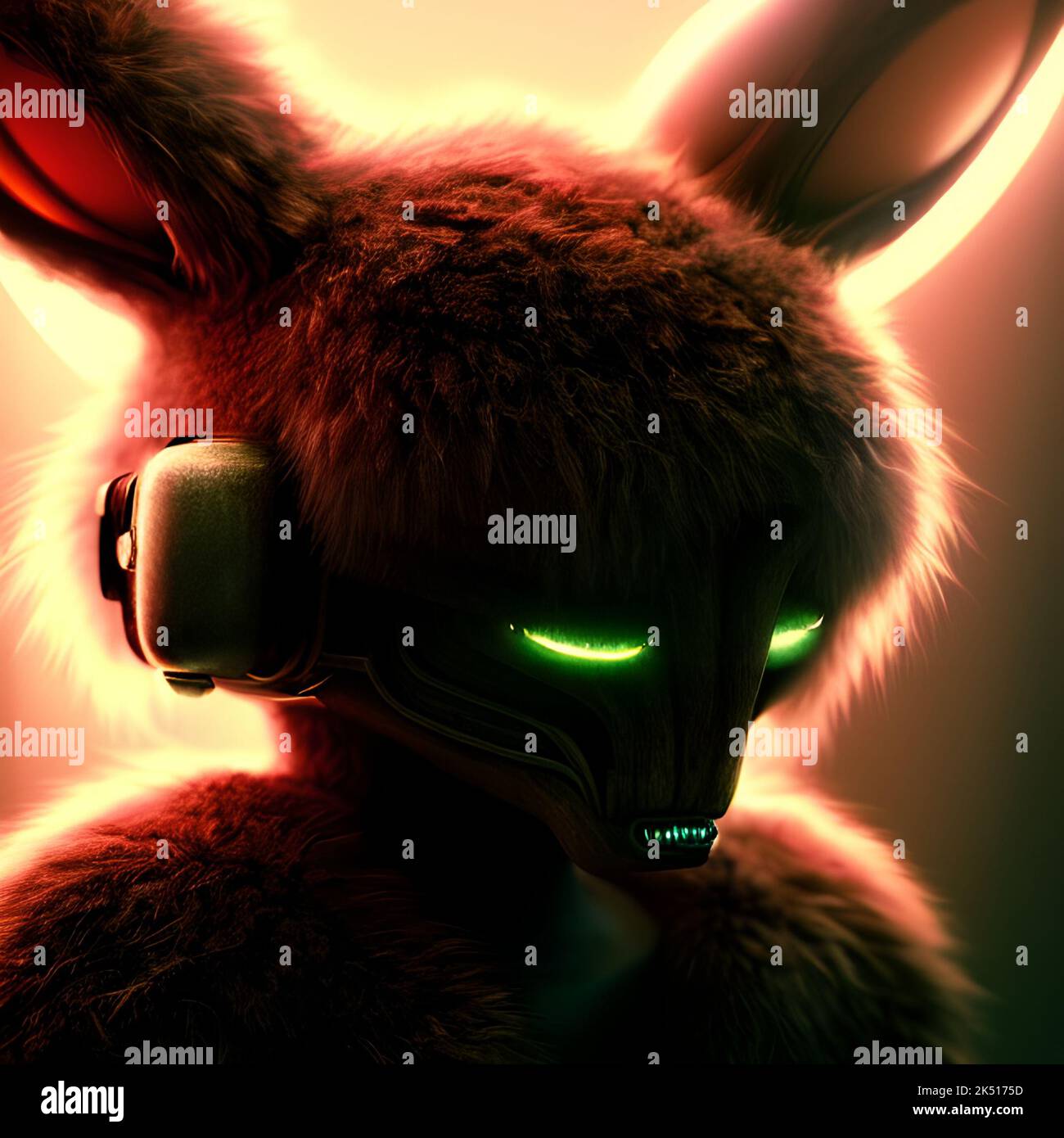 Portrait of a scary and cute furry alien pet outa space. Light is ...