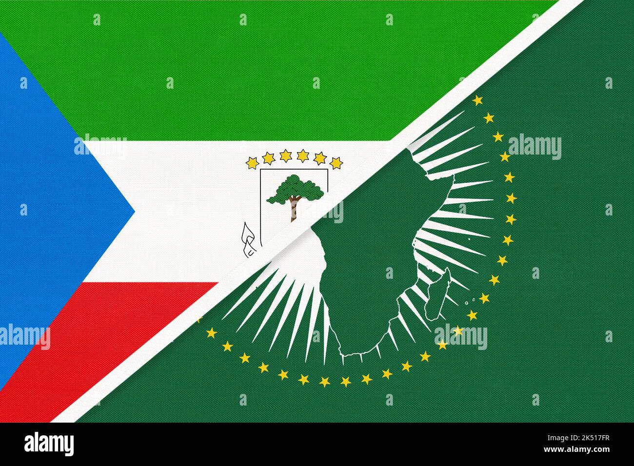 African Union and Equatorial Guinea national flag from textile. Africa ...