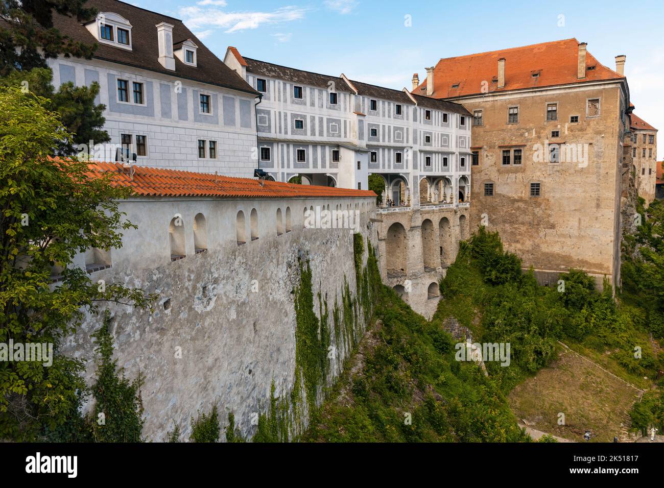 The view of the Cesky Krumlov castle and the Cloak Bridge. Český ...