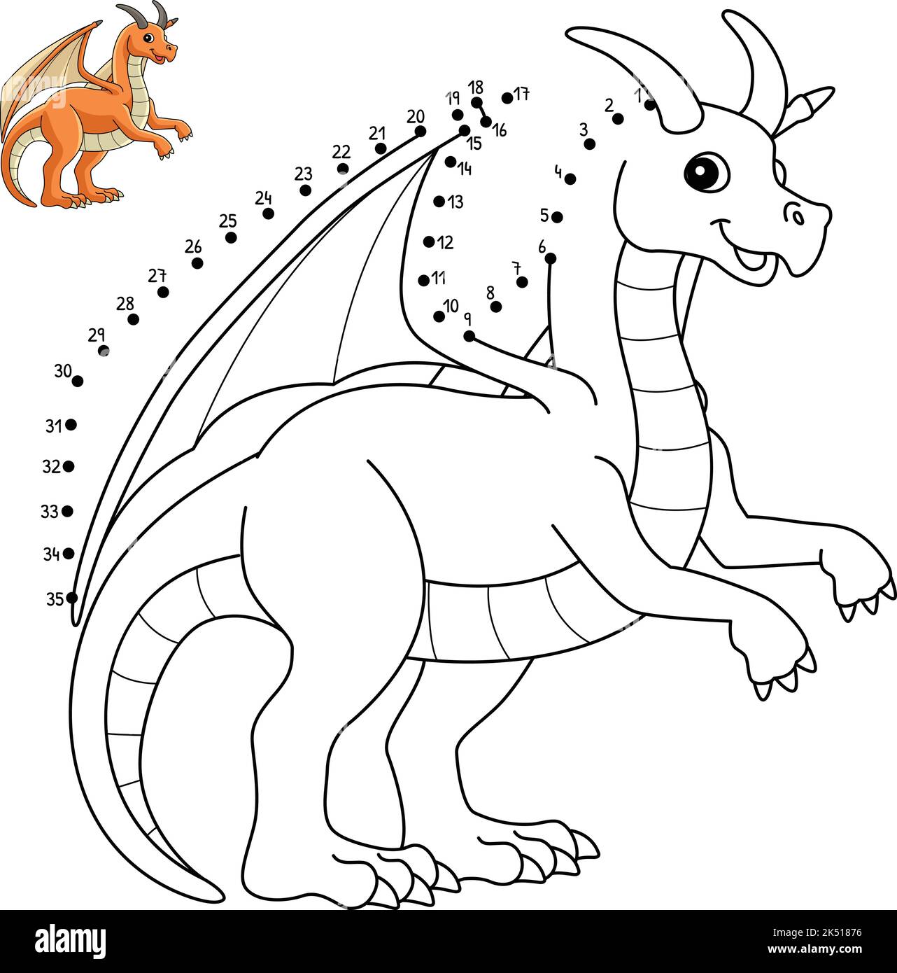 Dot to Dot Dragon Animal Isolated Coloring Page Stock Vector Image ...