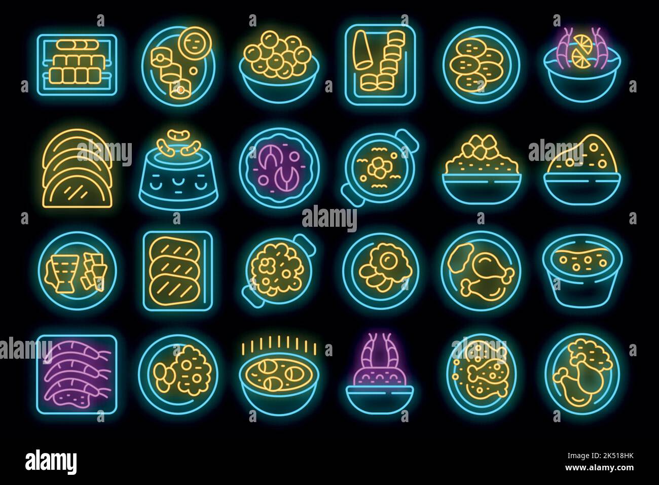 Caribbean cuisine icons set outline vector. Bbq chicken. America patacon vector neon Stock ...