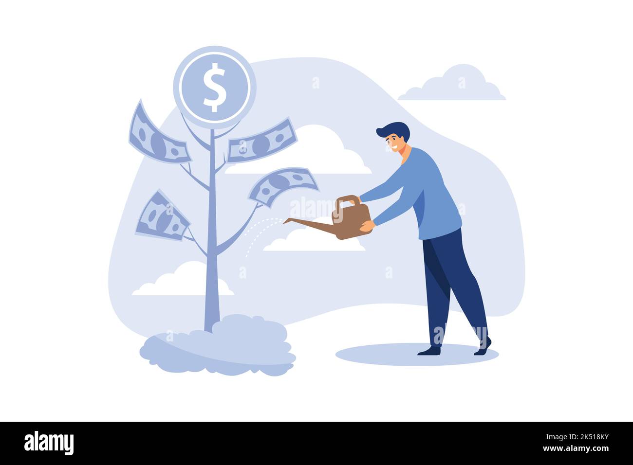 A businessman is watering a money tree flat vector modern illustration ...