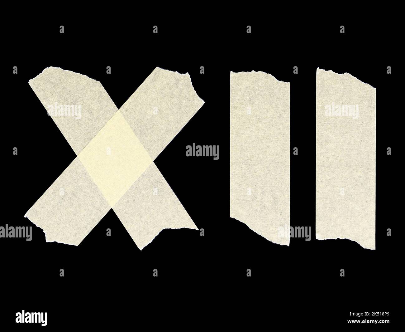 Set of a two pieces of masking tape and folded crosswise isolated on ...