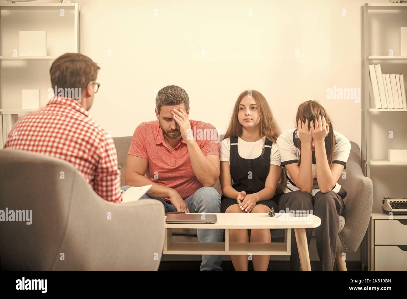sad father mother and child at family psychologist, therapy Stock Photo ...