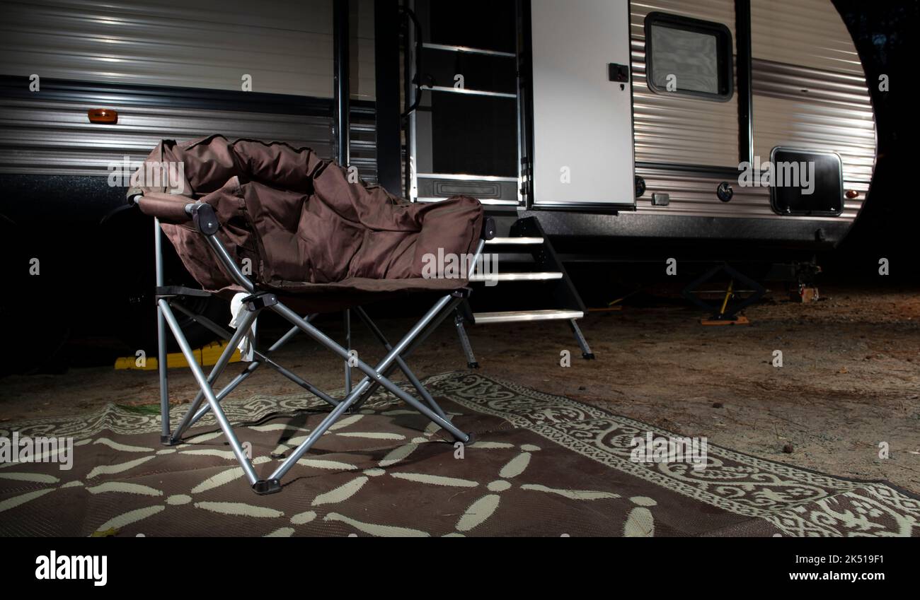 Empty campsite with RV at night at Jordan Lake in North Carolina Stock ...