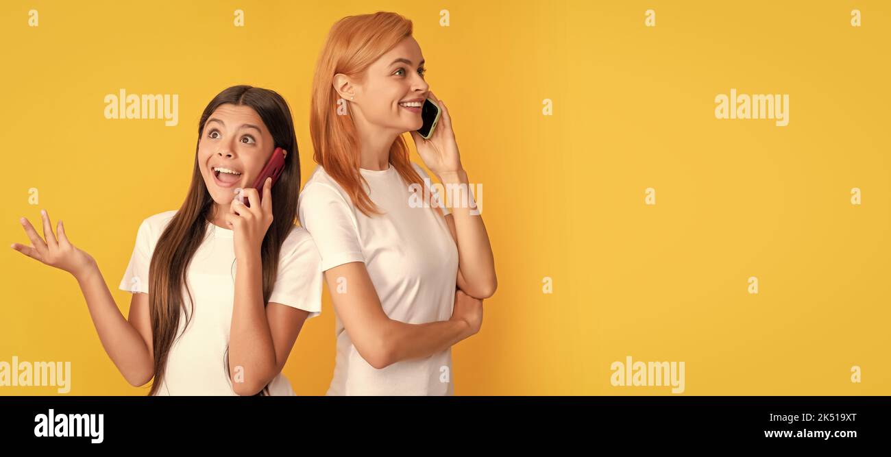 Mother and daughter kid banner, copy space, isolated background. mom ...