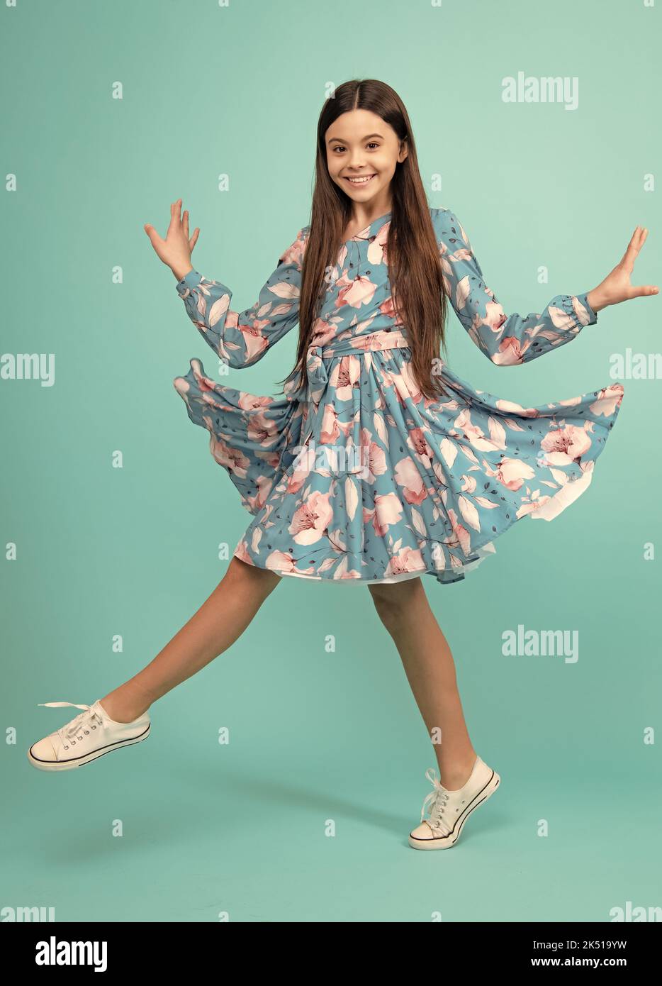 Excited face. Amazed expression, cheerful and glad. Full length little ...