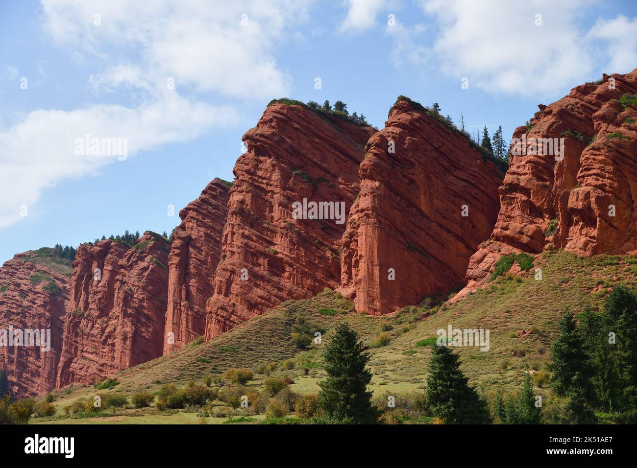 Unusual rock formations from red sandstone in canyon Seven bulls in ...