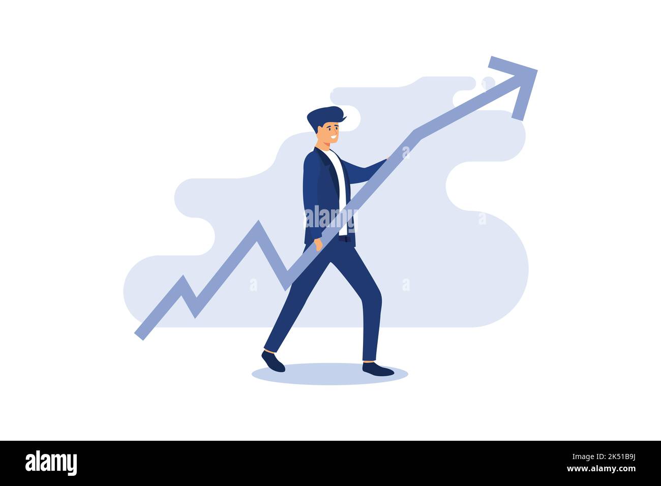 Businessman runs with increasing graph arrow. Business success flat ...