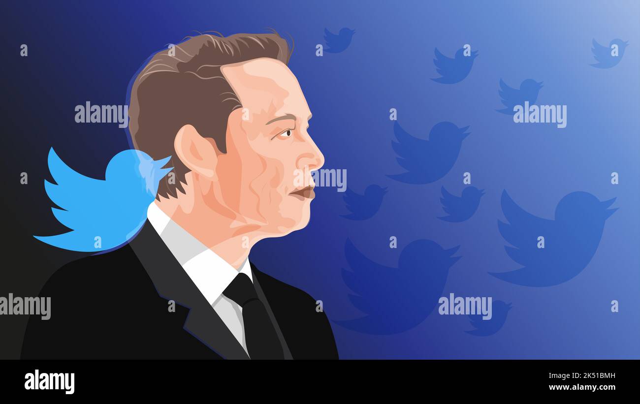 Elon Musk plans to buy Twitter. Editorial illustration of Elon Musk's ...