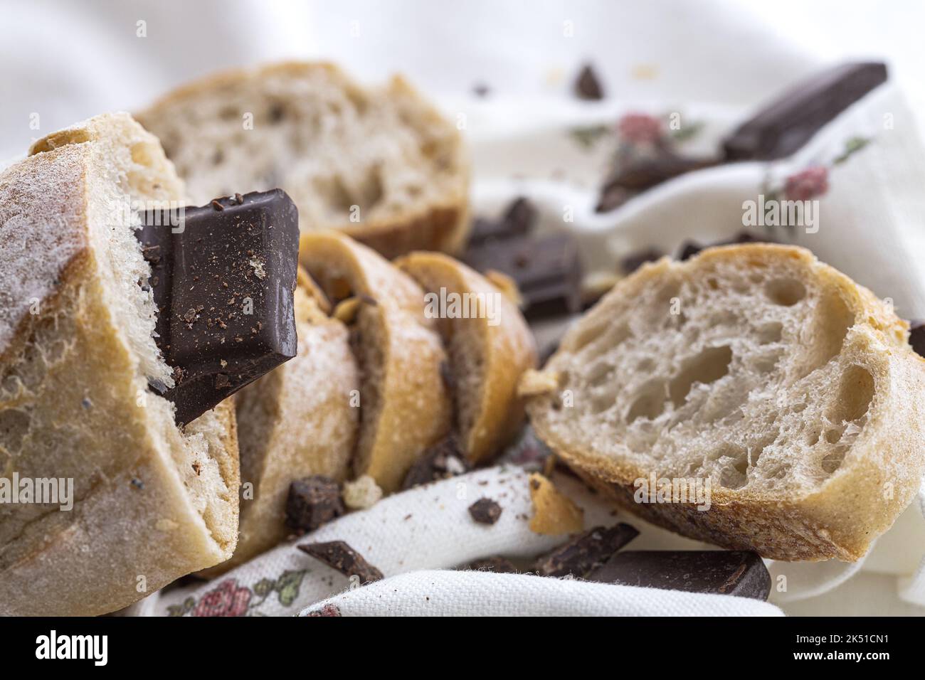 From above of piece of delicious chocolate bar in appetizing freshly ...