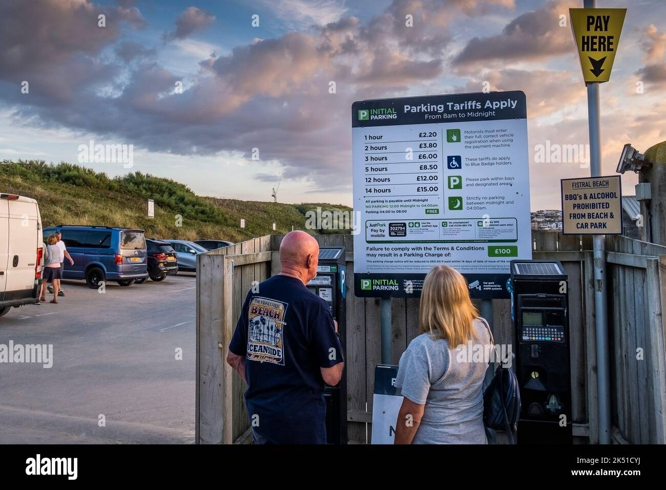 Holidaymakers trying to understand the parking tariffs in the Fistral ...