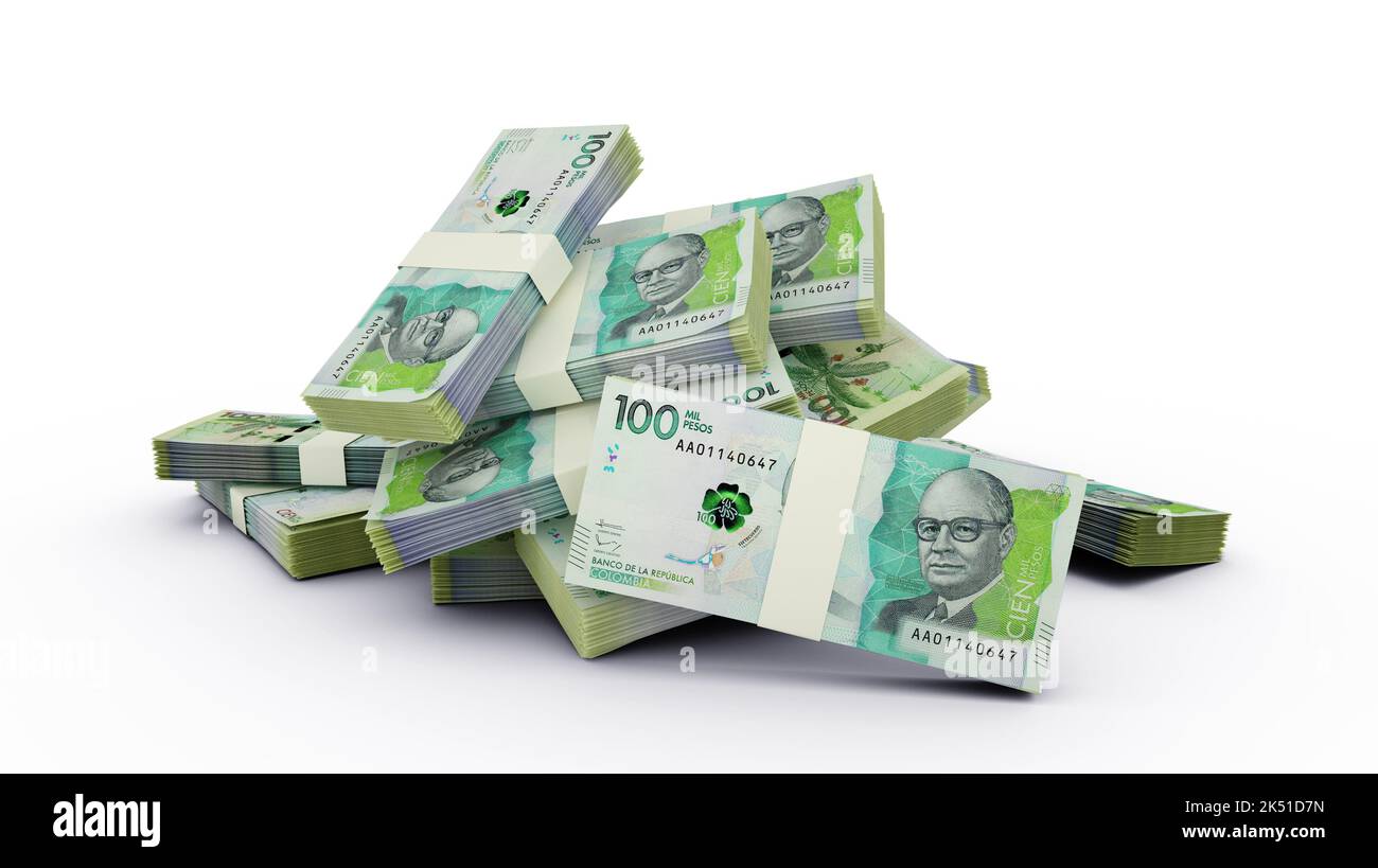 3d rendering of Stack of Colombian peso notes. bundles of Colombian ...