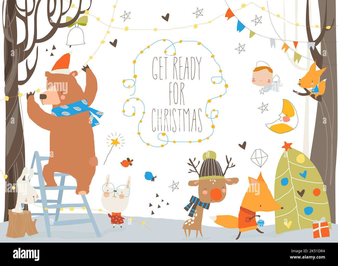 Cute Cartoon Animals getting ready for Christmas Stock Vector Image ...