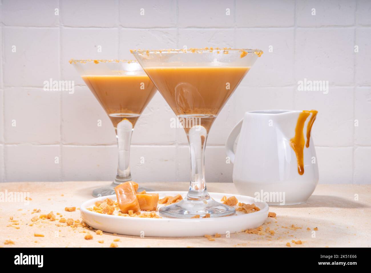 Salted caramel creamy martini drink. Sweet and salty caramel cocktail ...