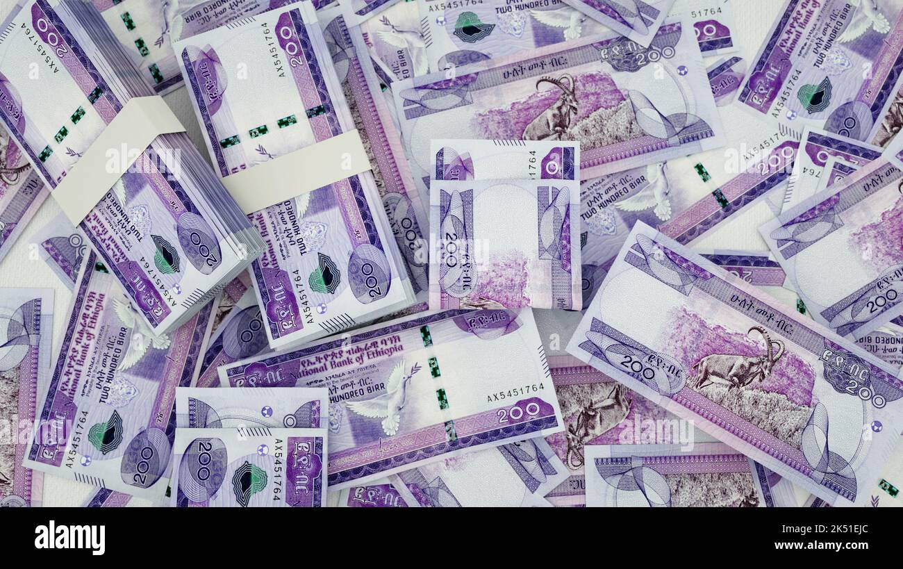 3D rendering of Ethiopian birr notes spread on surface Stock Photo - Alamy