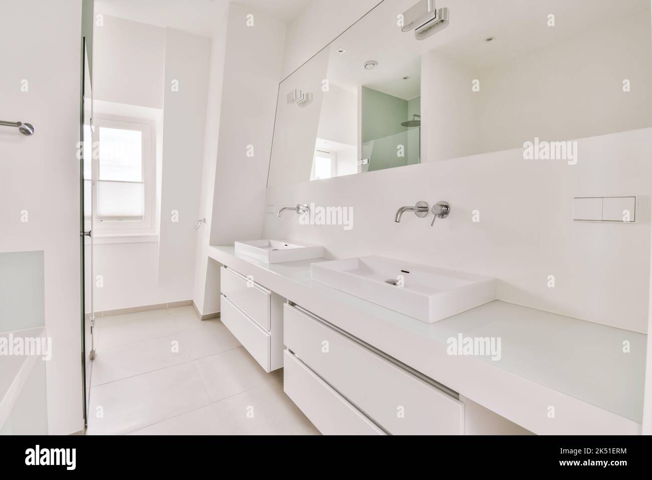 Interior of modern bathroom with clean sinks and rectangular mirrors ... Interior of modern bathroom with clean sinks and rectangular mirrors ...