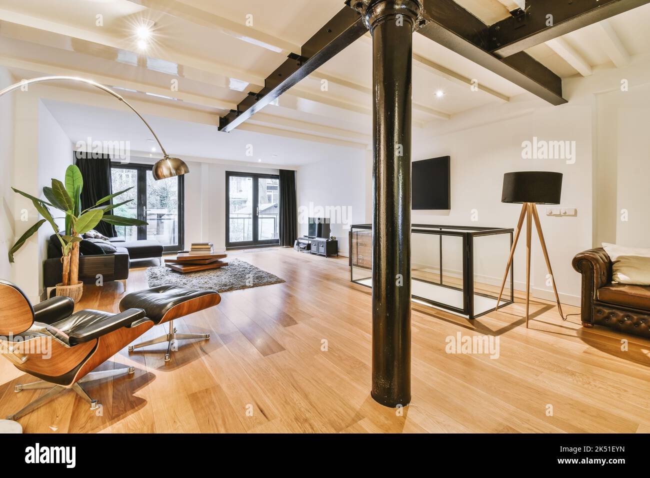 big loft house with living room and modern furniture Stock Photo - Alamy