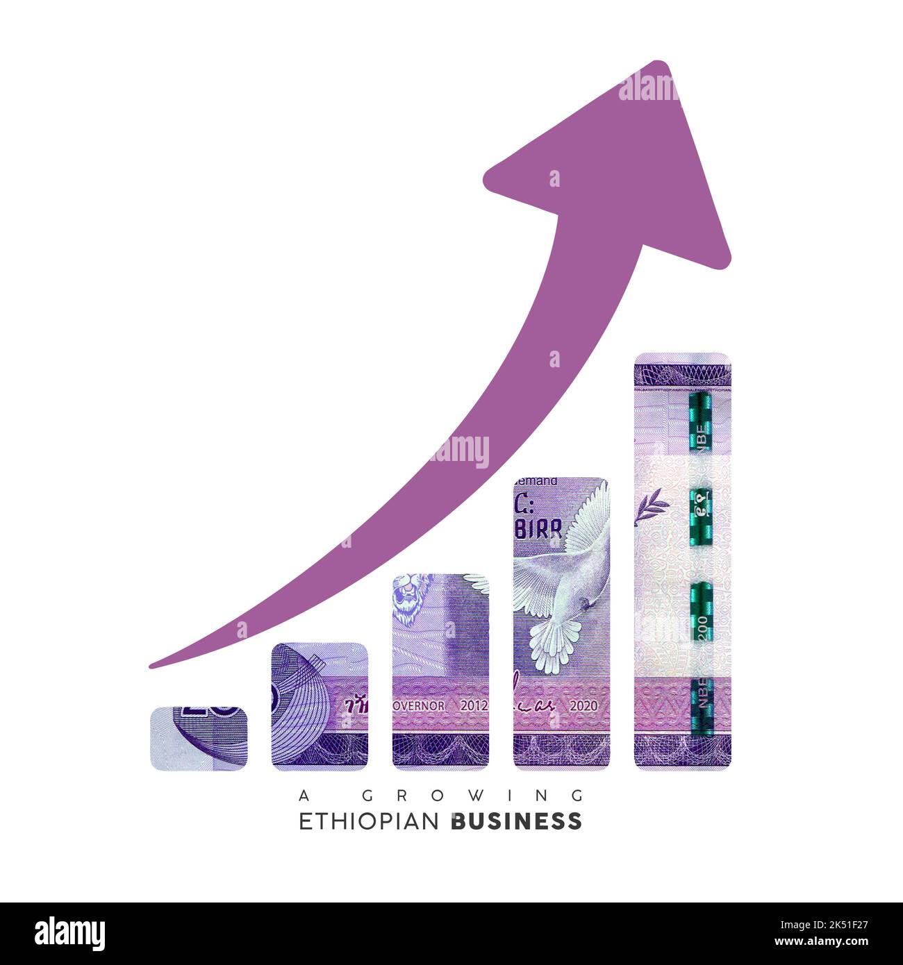 Financial growth sign made of ethiopian birr notes. 3D Rendering of ...