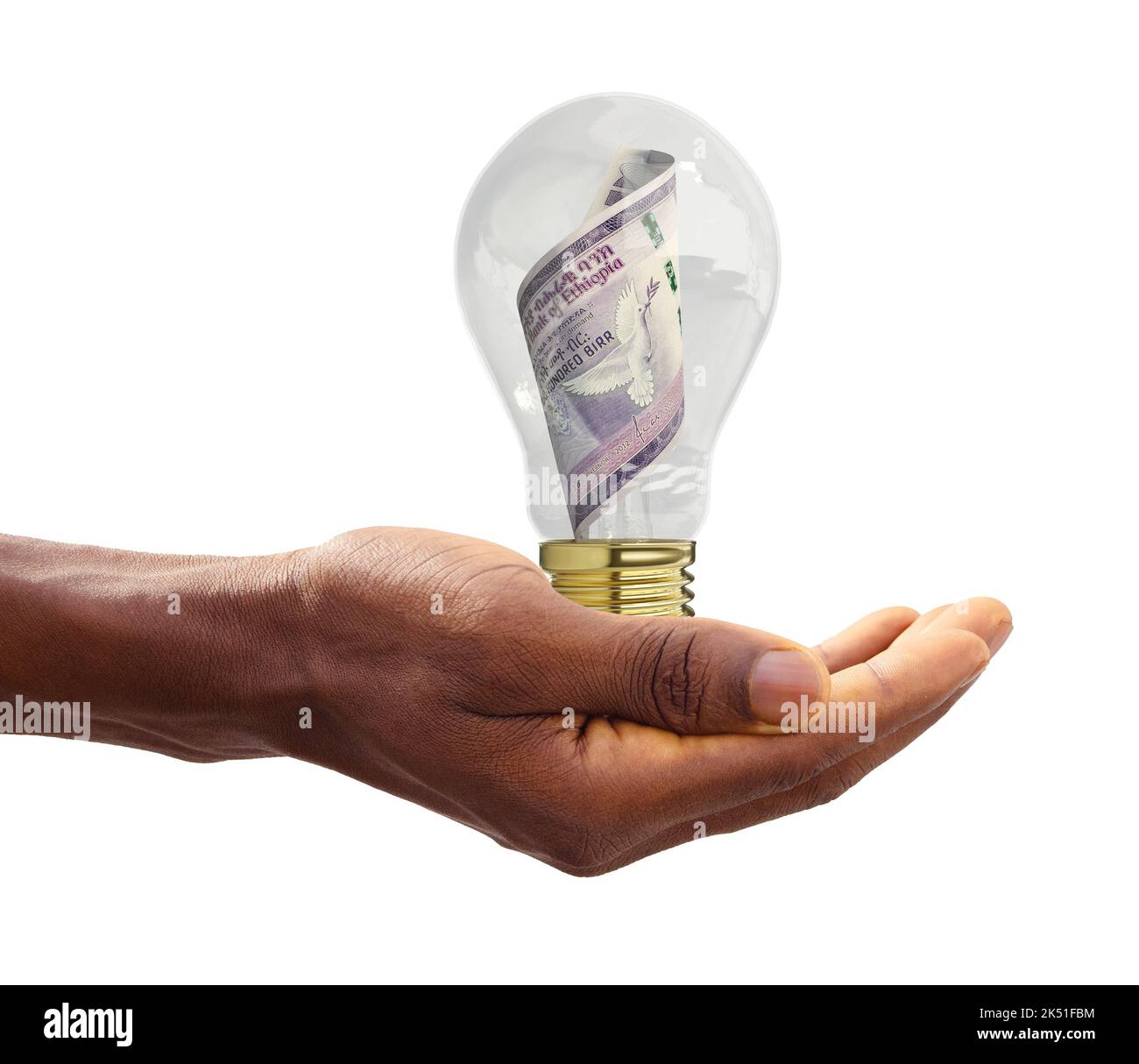 3d rendering of black hand holding ethiopia note inside transparent ...