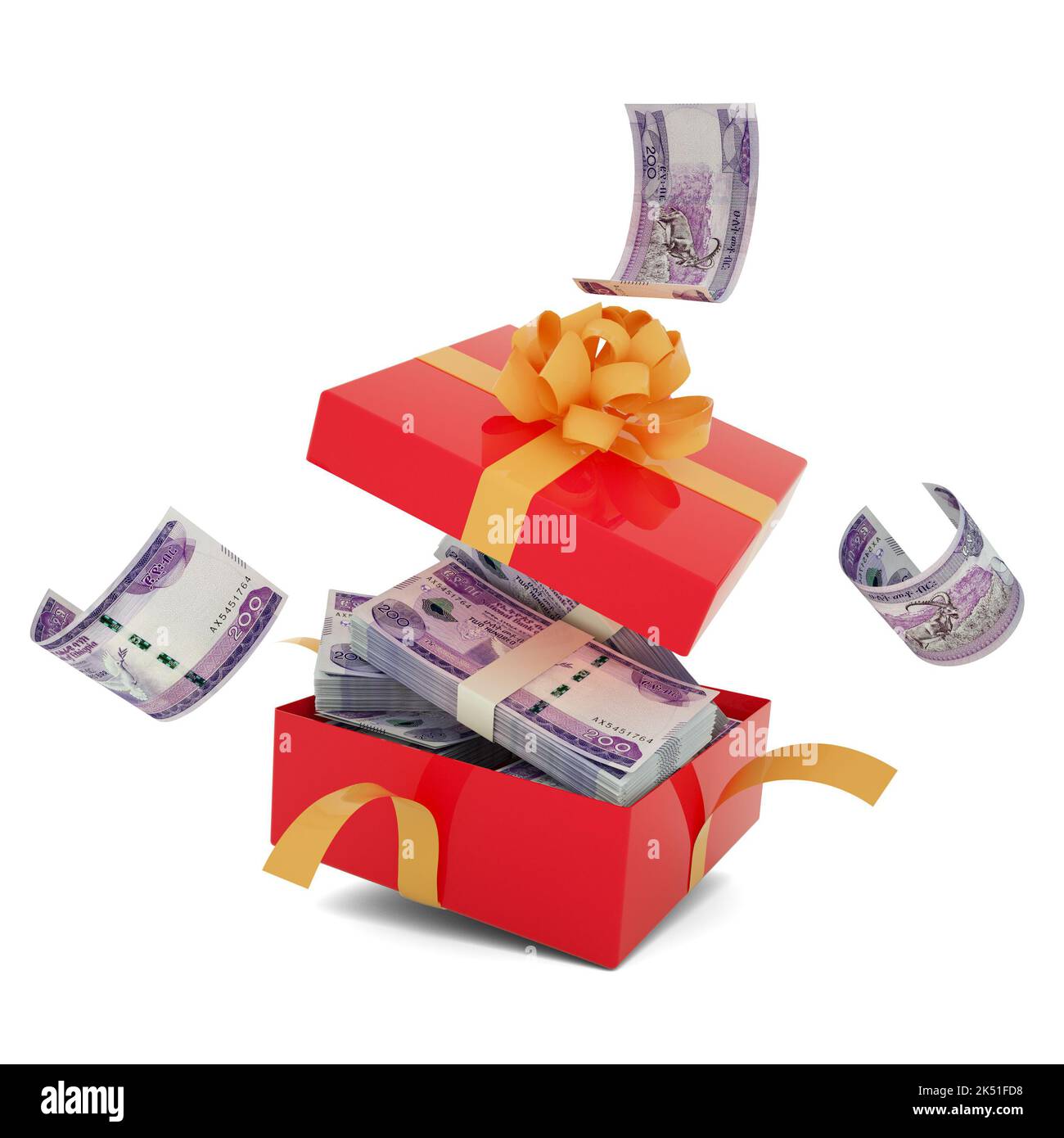 Ethiopian birr notes inside an open red gift box. Ethiopian birr inside ...