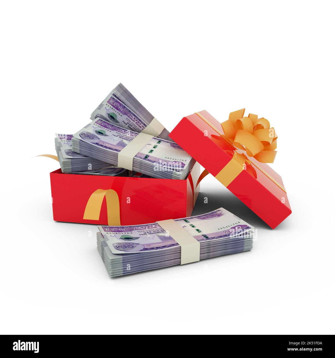 Stack of Ethiopian birr notes inside an open red gift box. Bundles of ...