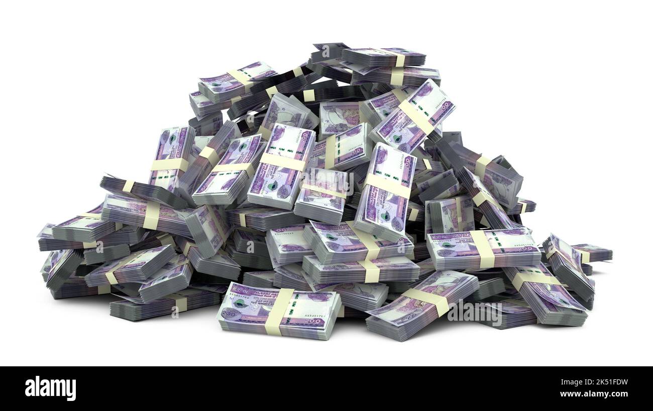 Big pile of Ethiopian birr notes a lot of money over white background ...