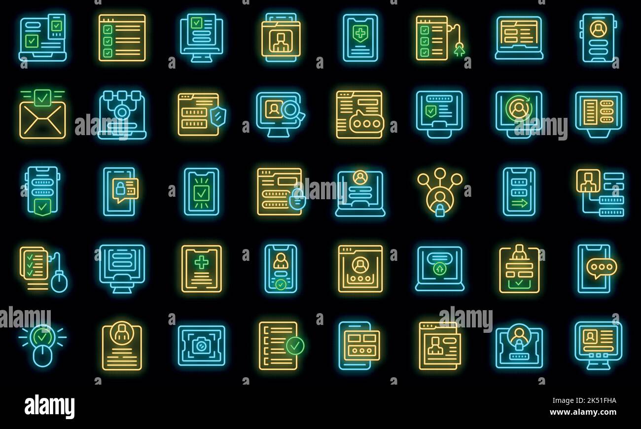 Online registration icons set outline vector. Device apply. Electronic ...