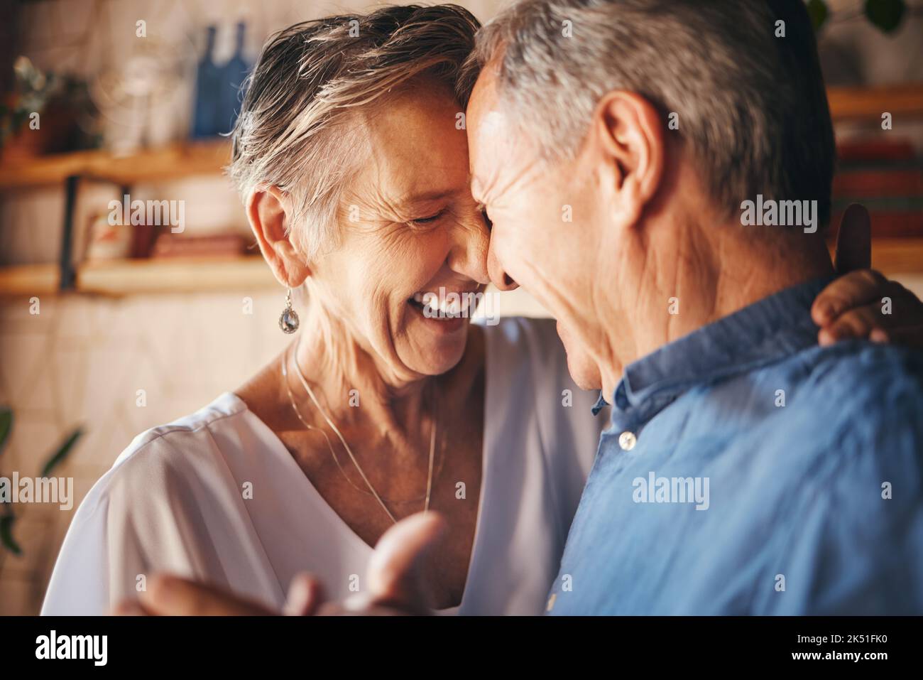 Dancing, happy senior couple smile together and dance with love in ...
