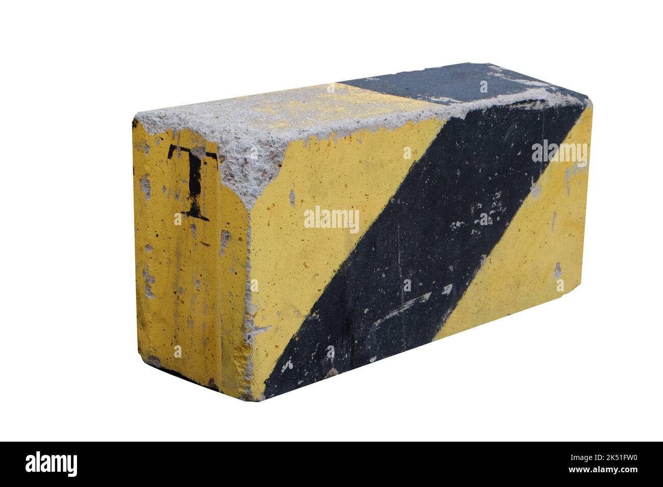 concrete block with black and yellow stripes isolated on white ...